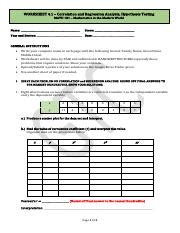 MATH 101 WORKSHEET 4 Correlation And Regrssion Analyis Hypothesis