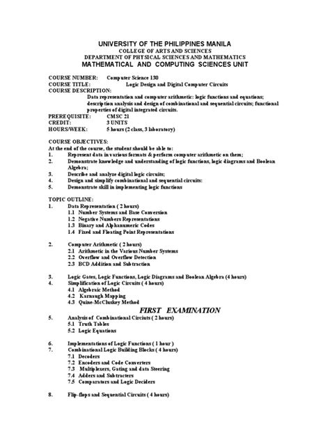 Cmsc 130 Syllabus Pdf Boolean Algebra Teaching Mathematics