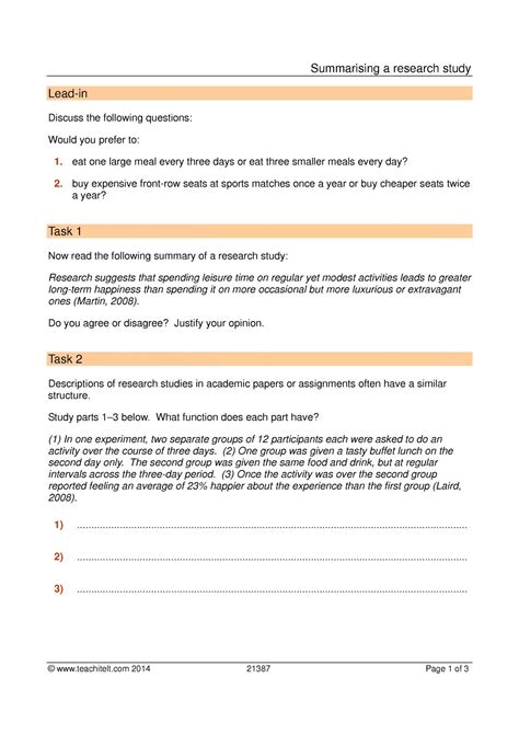 Summarising A Research Study