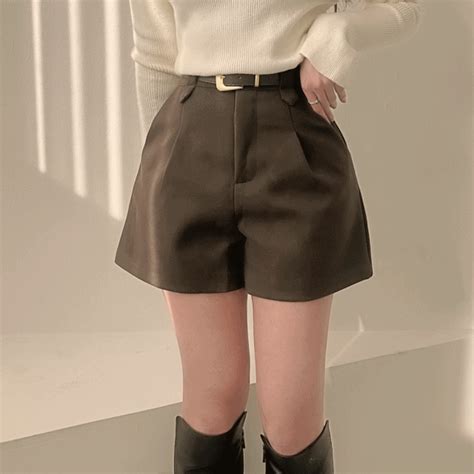 영앤핏 S L 벨트세트 겨울 하이웨스트 모직 핀턱 슬랙스 반바지 숏팬츠 블랙 브라운