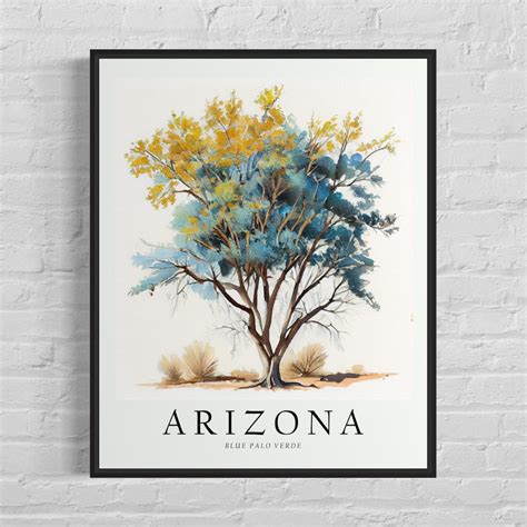 Arizona State Tree Art Print Arizona Blue Palo Verde Tree Wall Art State Tree Symbol Artwork