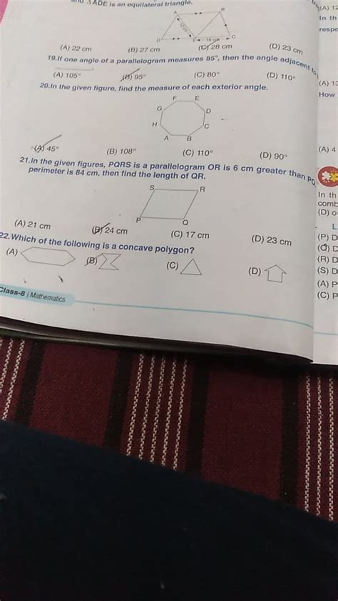 If One Angle Of A Parallelogram Measures 85° Then The Angle Adjacent To