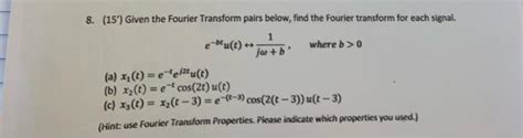 Solved Given The Fourier Transform Pairs Below Chegg