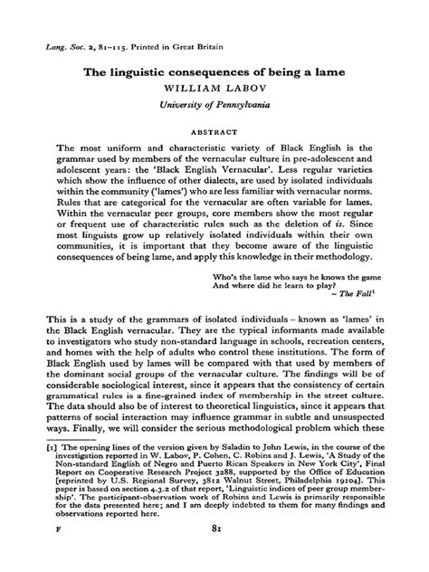 Labov 1973 Pdf Linguistics English Language