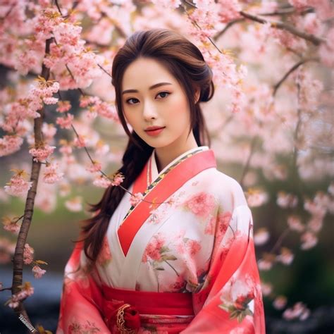 Premium Ai Image Generative Ai Asian Girl Traditional Kimono And