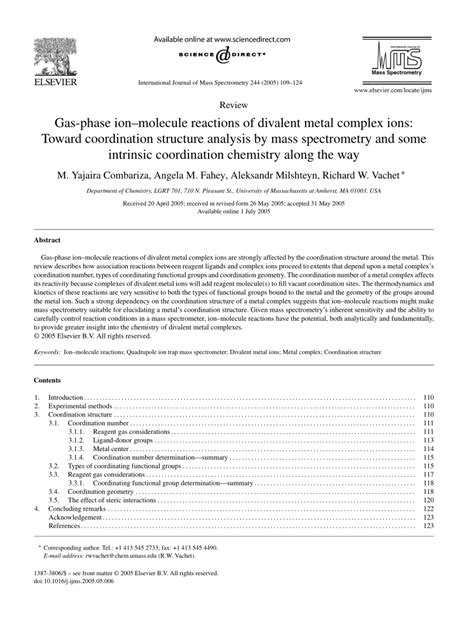 Pdf Gas Phase Ion Molecule Reactions Of Divalent Metal Complex Ions