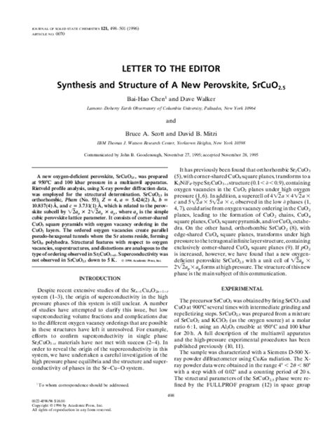 Pdf Synthesis And Structure Of A New Perovskite Srcuo2 5