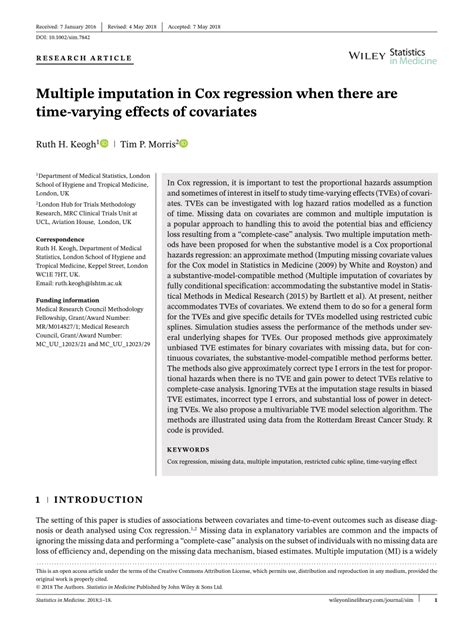 Pdf Multiple Imputation In Cox Regression When There Are Time Varying