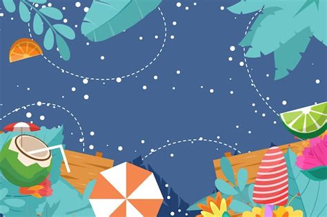 여름 해변 요소 배경 프리미엄 벡터