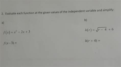 solved 2 evaluate each function at the given values of the