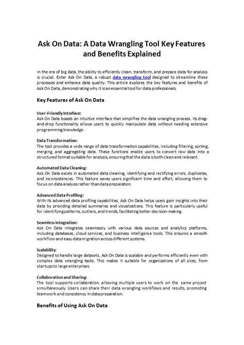 Ppt A Data Wrangling Tool Key Features And Benefits Powerpoint