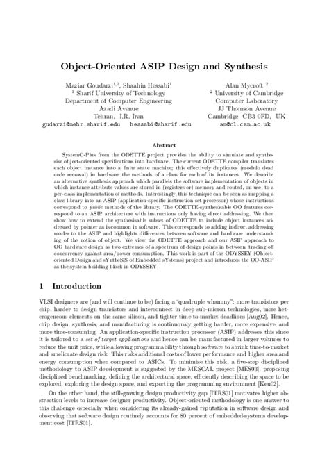 Pdf Object Oriented Asip Design And Synthesis Maziar Goudarzi