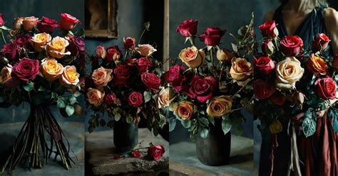 Lexica A Bohemian Fancy Bouquet Of Roses In A Dark Annie Leibovitz Style