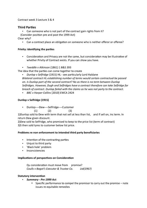 lecture 3 notes contract week 3 lecture 3 and 4 third parties can
