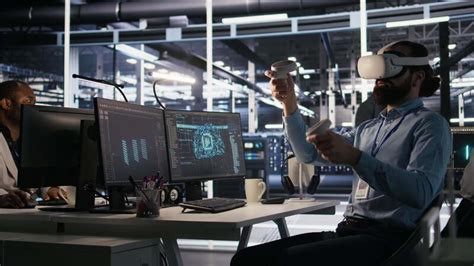 Data Center Technician Using Vr Headset To Monitor Neural Network Ai Llm Visualization Server