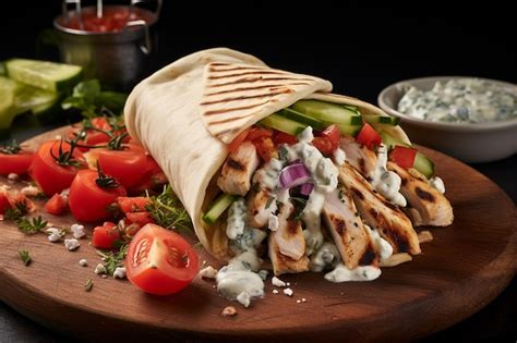 Greek Chicken Gyro Wrap Premium Ai Generated Image