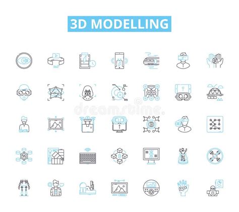 3d Modelling Linear Icons Set Rendering Sculpting Texturing
