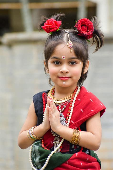A Cute Beautiful Girl In Indian Ethnic Saree And Folk Dance Costume