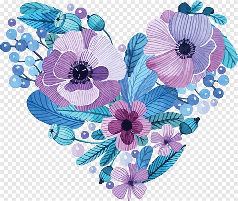 하트 모양의 수채화 꽃무늬 디자인 Png Pngegg