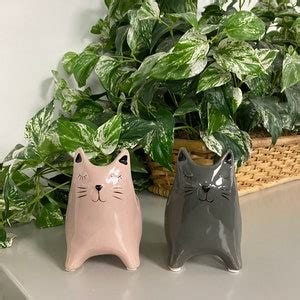 Color Cats Ceramic Planter Happy Kitty Flower Pot Feline Plant Holder