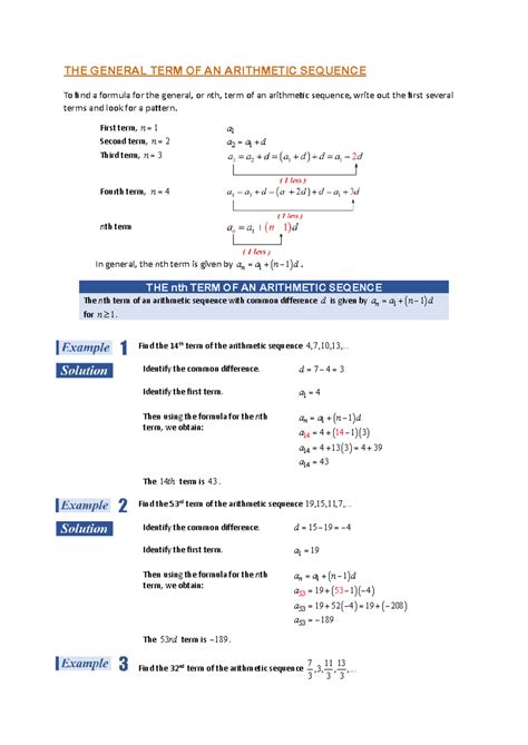 The General Term Of An Arithmetic Sequence With Seatwork The General Term Of An Arithmetic