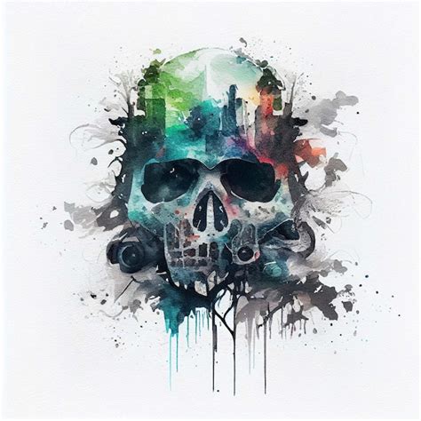 Premium Photo Hacker Skull Double Exposure Watercolor Skeleton Head Halloween Concept