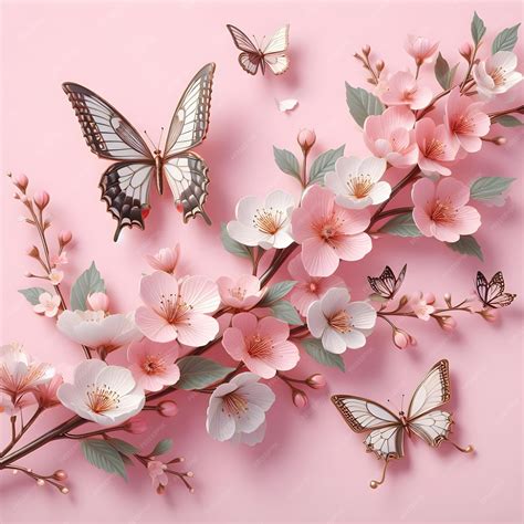 Papel De Parede Floral E Borboleta Rosa Ai Gerador Foto Premium