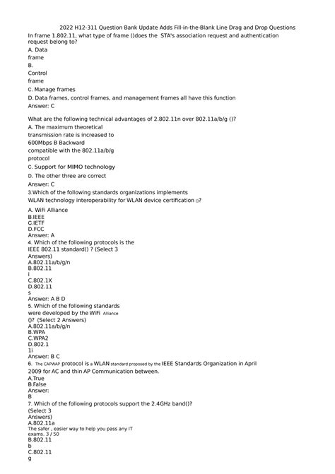 Hcia Wlan Hcia Wlan Question 2022 H12 311 Question Bank Update Adds