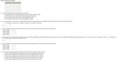 Solved Consider The Following Time Series Dataa