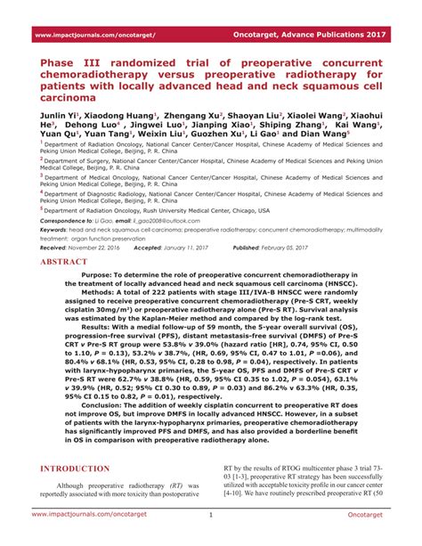 Pdf Phase Iii Randomized Trial Of Preoperative Concurrent Chemoradiotherapy Versus