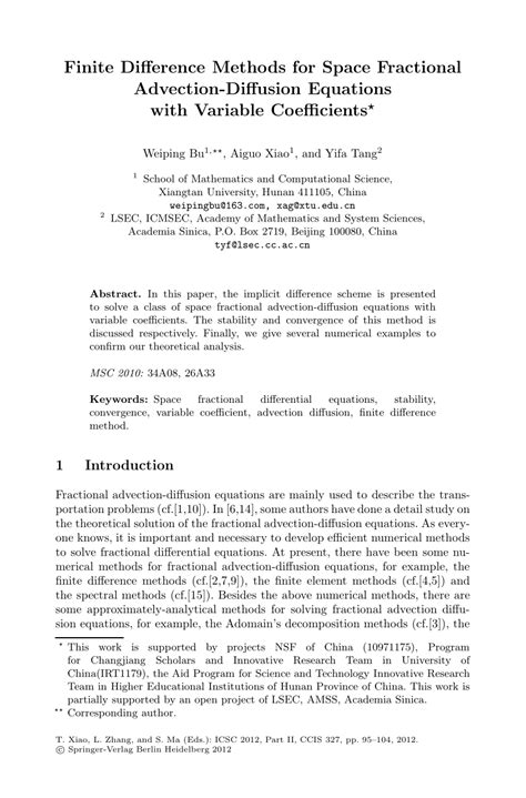 Pdf Finite Difference Methods For Space Fractional Advection Diffusion Equations With Variable