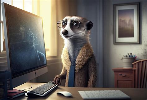 Premium Ai Image Portrait Of An Anthropomorphic Meerkat As A Developer In The Office Generate Ai