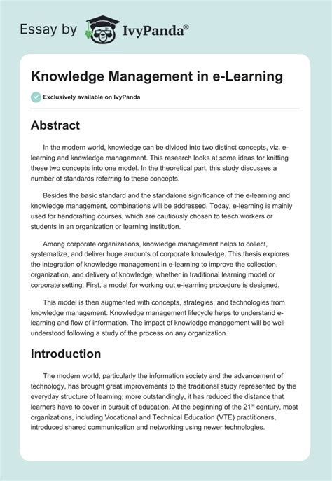 knowledge management in e learning 2690 words research paper example