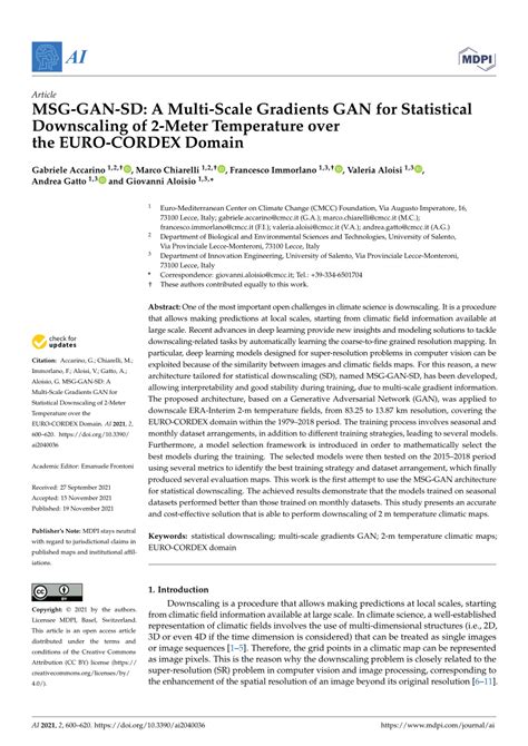 Pdf Msg Gan Sd A Multi Scale Gradients Gan For Statistical Downscaling Of 2 Meter Temperature