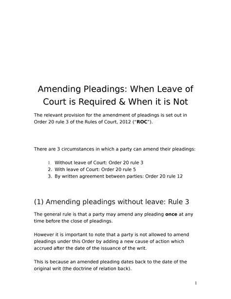Amendments To Pleadings Amending Pleadings When Leave Of Court Is