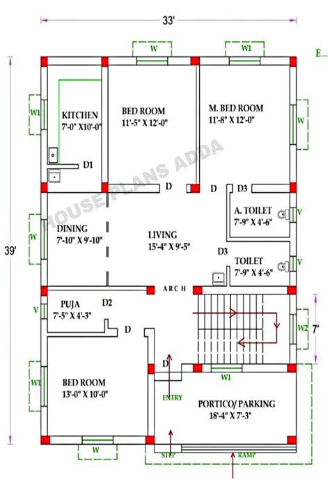 BHK North Facing Small House Plan With Parking