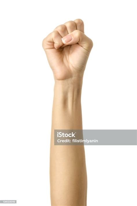 여자는 흰색 배경에 고립 된 프랑스 매니큐어 몸짓과 손 시리즈의 일부 주먹에 대한 스톡 사진 및 기타 이미지 주먹 여자 한 명의 여자만 Istock