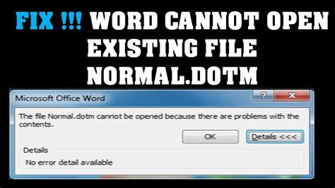 Word Cannot Open Existing File Normal Dotm Normaldotm Youtube