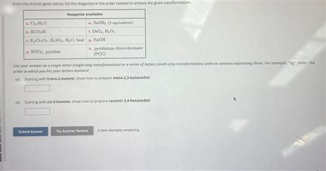 Solved From The Choices Given Below List The Reagent S ﻿in