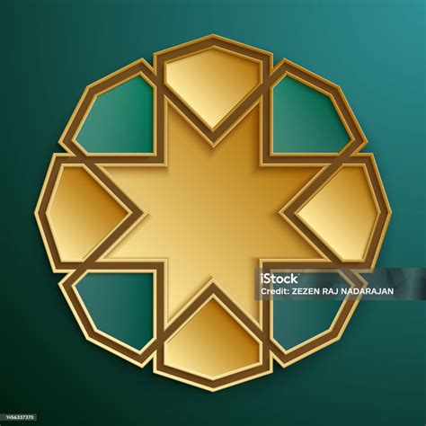 추상적인 둥근 인포그래픽 이슬람 디자인의 황금색과 녹색 기하학적 모양 0명에 대한 스톡 벡터 아트 및 기타 이미지 0명 3