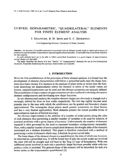 Curved Iso Parametric Quadrilateral Elements For Finite Element