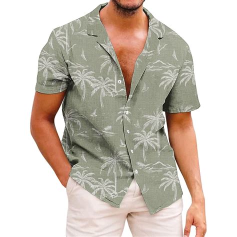 Poteti Mens Shirts Beach Hawaiian Casual Short Sleeve Tropical Button