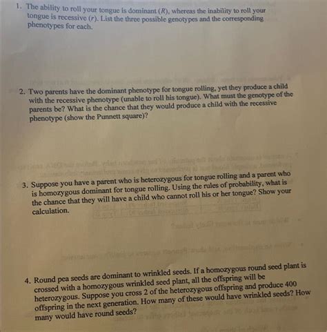 Solved 1 The Ability To Roll Your Tongue Is Dominant R