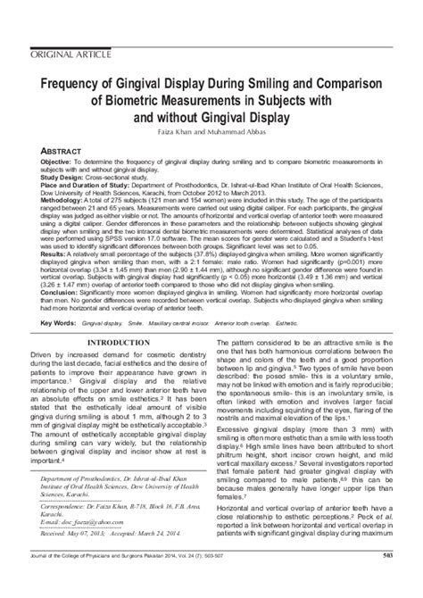 Pdf Frequency Of Gingival Display During Smiling And Comparison Of Biometric Measurements In