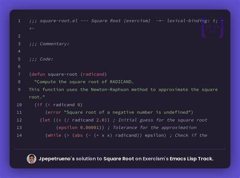 Jpepetrueno S Solution For Square Root In Emacs Lisp On Exercism