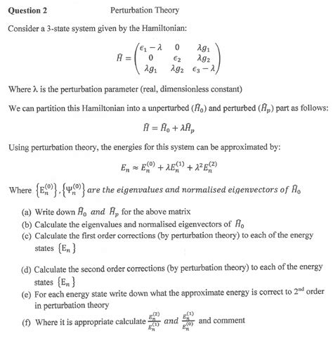 Solved Question 2 Perturbation Theory Consider A 3 State