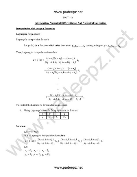 Interpolation And Numerical Integration Unit Iv Interpolation Numerical Differentiation And