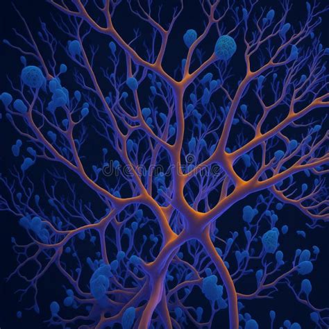 Microscopic View Of Neural Network Brain Cells Human Nervous System 3d Illustration Stock