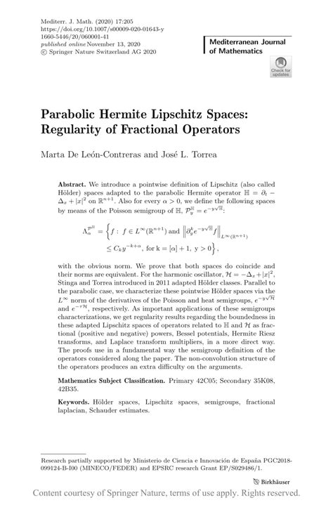 Parabolic Hermite Lipschitz Spaces Regularity Of Fractional Operators Request Pdf