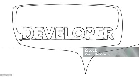 개발자 텍스트가 있는 연속된 말풍선 한 줄입니다 얇은 선 그림 벡터 개념입니다 윤곽 그리기 창의적인 아이디어 It 지원에 대한